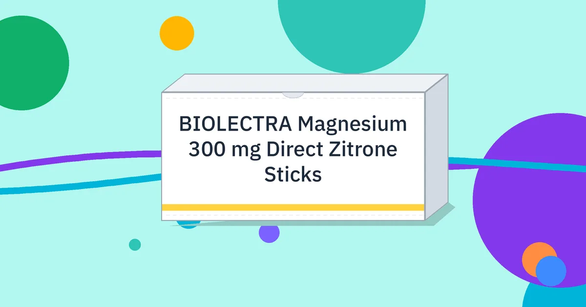 Symbolbild: Packung mit der Aufschrift BIOLECTRA Magnesium 300 mg Direct Zitrone Sticks (PZN 04199607) – Verfügbarkeit und Bezug in Apotheken in Frankfurt am Main