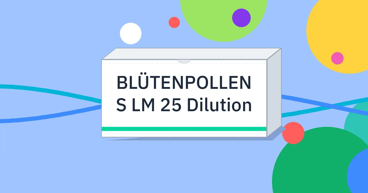 Symbolbild: Packung mit der Aufschrift BLÜTENPOLLEN S LM 25 Dilution (PZN 12795358) – Verfügbarkeit und Bezug in Apotheken in Frankfurt am Main