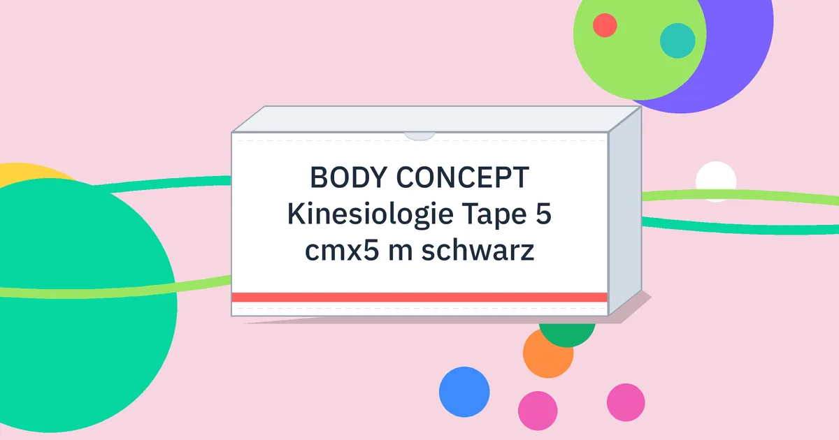 Symbolbild: Packung mit der Aufschrift BODY CONCEPT Kinesiologie Tape 5 cmx5 m schwarz (PZN 19225782) – Verfügbarkeit und Bezug in Apotheken in Frankfurt am Main
