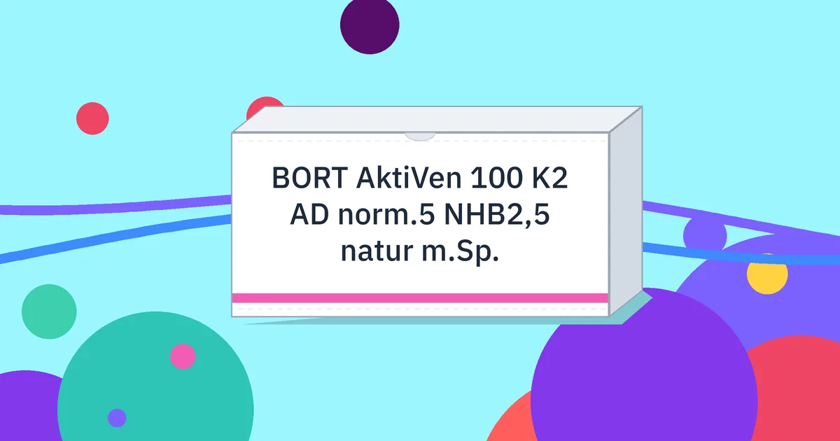 Symbolbild: Packung mit der Aufschrift BORT AktiVen 100 K2 AD norm.5 NHB2,5 natur m.Sp. (PZN 17498754) – Verfügbarkeit und Bezug in Apotheken in Frankfurt am Main