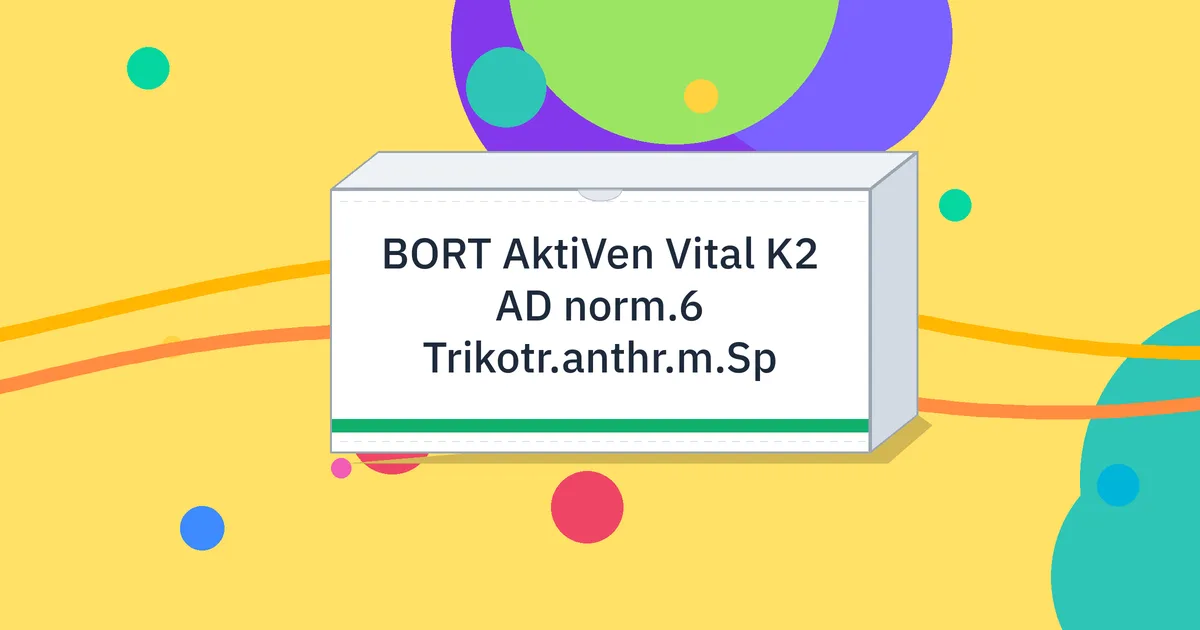 Symbolbild: Packung mit der Aufschrift BORT AktiVen Vital K2 AD norm.6 Trikotr.anthr.m.Sp (PZN 13728536) – Verfügbarkeit und Bezug in Apotheken in Frankfurt am Main