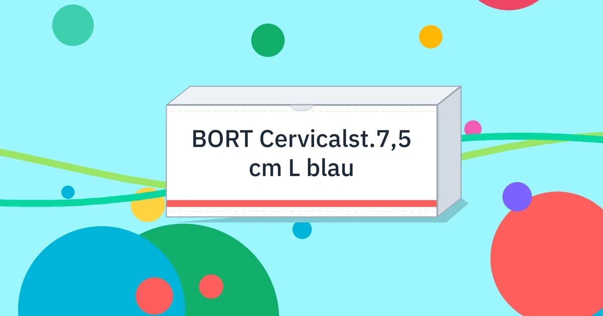 Symbolbild: Packung mit der Aufschrift BORT Cervicalst.7,5 cm L blau (PZN 02765876) – Verfügbarkeit und Bezug in Apotheken in Frankfurt am Main