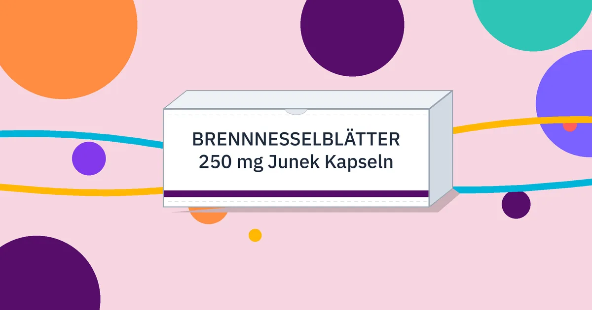 Symbolbild: Packung mit der Aufschrift BRENNNESSELBLÄTTER 250 mg Junek Kapseln (PZN 10396795) – Verfügbarkeit und Bezug in Apotheken in Frankfurt am Main