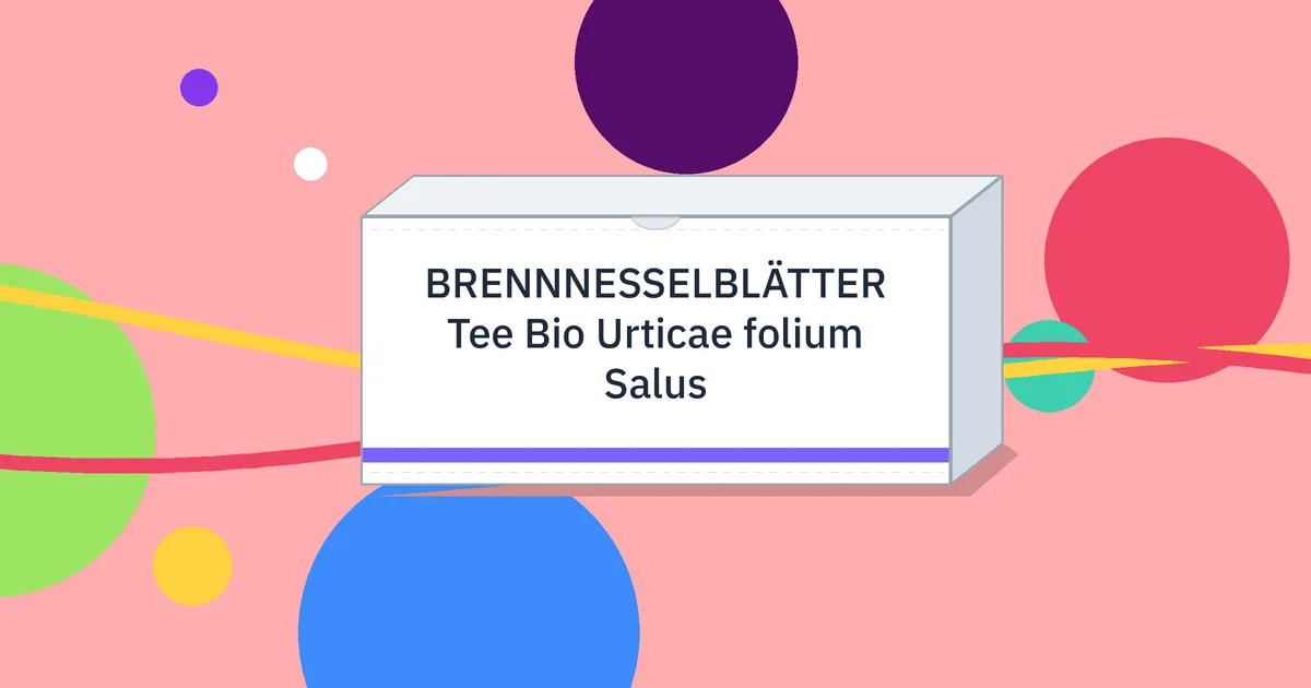 Symbolbild: Packung mit der Aufschrift BRENNNESSELBLÄTTER Tee Bio Urticae folium Salus (PZN 05736237) – Verfügbarkeit und Bezug in Apotheken in Frankfurt am Main