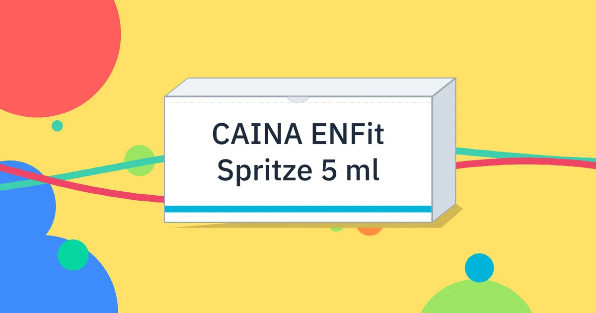 Symbolbild: Packung mit der Aufschrift CAINA ENFit Spritze 5 ml (PZN 18709466) – Verfügbarkeit und Bezug in Apotheken in Frankfurt am Main