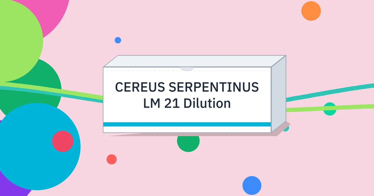 Symbolbild: Packung mit der Aufschrift CEREUS SERPENTINUS LM 21 Dilution (PZN 13437684) – Verfügbarkeit und Bezug in Apotheken in Frankfurt am Main