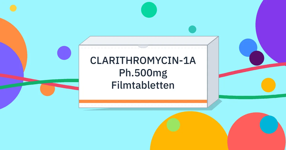 Symbolbild: Packung mit der Aufschrift CLARITHROMYCIN-1A Ph.500mg Filmtabletten (PZN 03811319) – Verfügbarkeit und Bezug in Apotheken in Frankfurt am Main