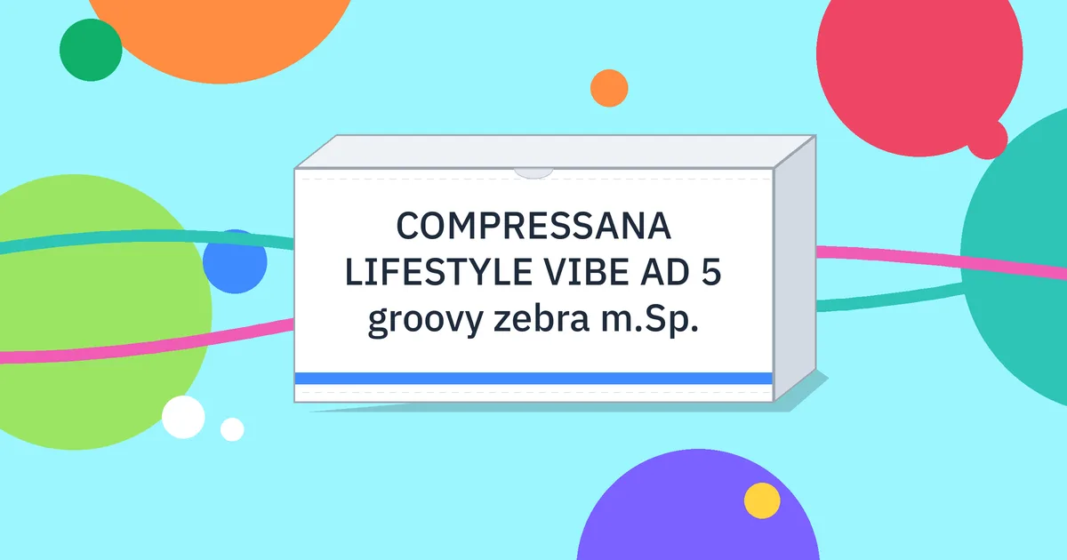 Symbolbild: Packung mit der Aufschrift COMPRESSANA LIFESTYLE VIBE AD 5 groovy zebra m.Sp. (PZN 19151753) – Verfügbarkeit und Bezug in Apotheken in Frankfurt am Main