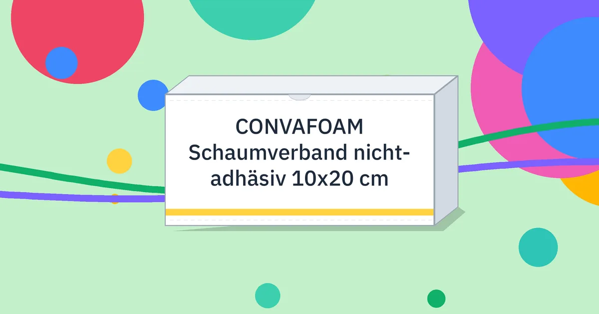 Symbolbild: Packung mit der Aufschrift CONVAFOAM Schaumverband nicht-adhäsiv 10x20 cm (PZN 20629361) – Verfügbarkeit und Bezug in Apotheken in Frankfurt am Main