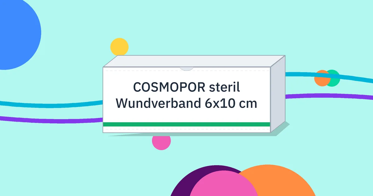 Symbolbild: Packung mit der Aufschrift COSMOPOR steril Wundverband 6x10 cm (PZN 20726087) – Verfügbarkeit und Bezug in Apotheken in Frankfurt am Main