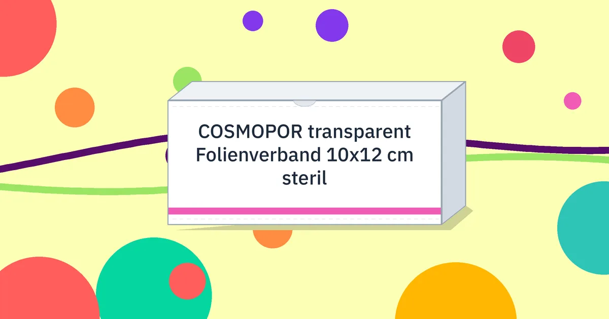 Symbolbild: Packung mit der Aufschrift COSMOPOR transparent Folienverband 10x12 cm steril (PZN 19452549) – Verfügbarkeit und Bezug in Apotheken in Frankfurt am Main