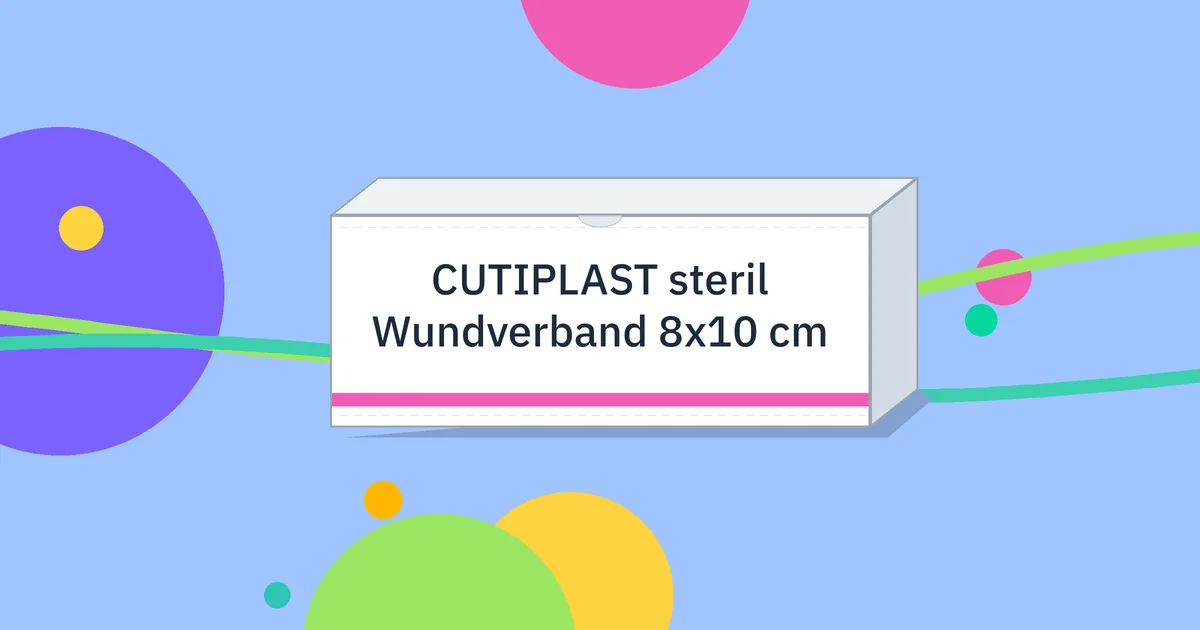 Symbolbild: Packung mit der Aufschrift CUTIPLAST steril Wundverband 8x10 cm (PZN 20289333) – Verfügbarkeit und Bezug in Apotheken in Frankfurt am Main