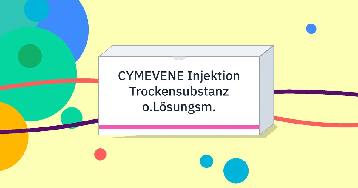 Symbolbild: Packung mit der Aufschrift CYMEVENE Injektion Trockensubstanz o.Lösungsm. (PZN 00611873) – Verfügbarkeit und Bezug in Apotheken in Frankfurt am Main