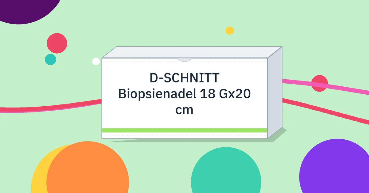 Symbolbild: Packung mit der Aufschrift D-SCHNITT Biopsienadel 18 Gx20 cm (PZN 10356896) – Verfügbarkeit und Bezug in Apotheken in Frankfurt am Main