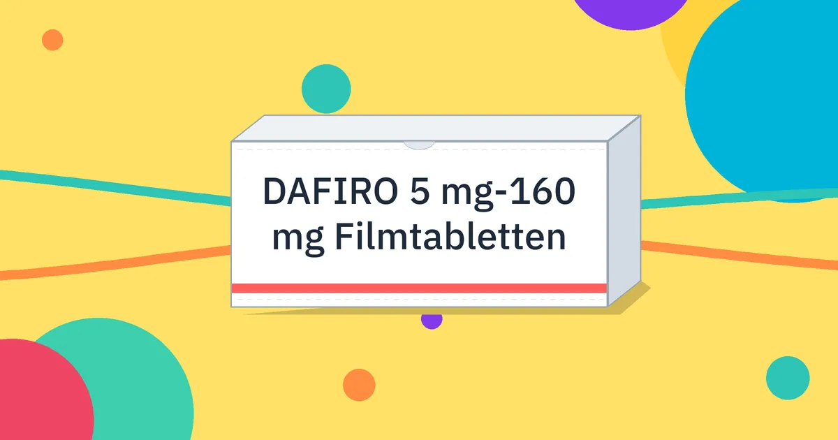 Symbolbild: Packung mit der Aufschrift DAFIRO 5 mg-160 mg Filmtabletten (PZN 11046904) – Verfügbarkeit und Bezug in Apotheken in Frankfurt am Main