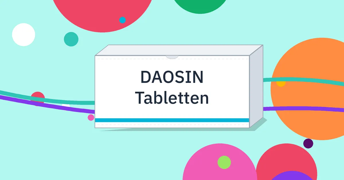 Symbolbild: Packung mit der Aufschrift DAOSIN Tabletten (PZN 16790530) – Verfügbarkeit und Bezug in Apotheken in Frankfurt am Main