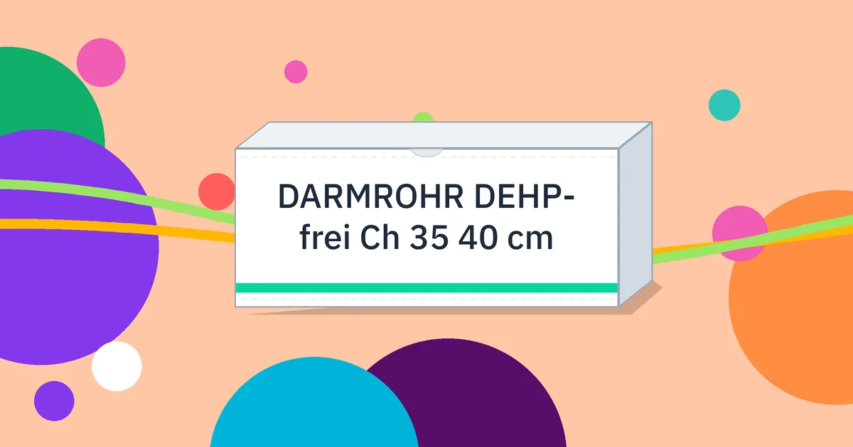 Symbolbild: Packung mit der Aufschrift DARMROHR DEHP-frei Ch 35 40 cm (PZN 06889173) – Verfügbarkeit und Bezug in Apotheken in Frankfurt am Main