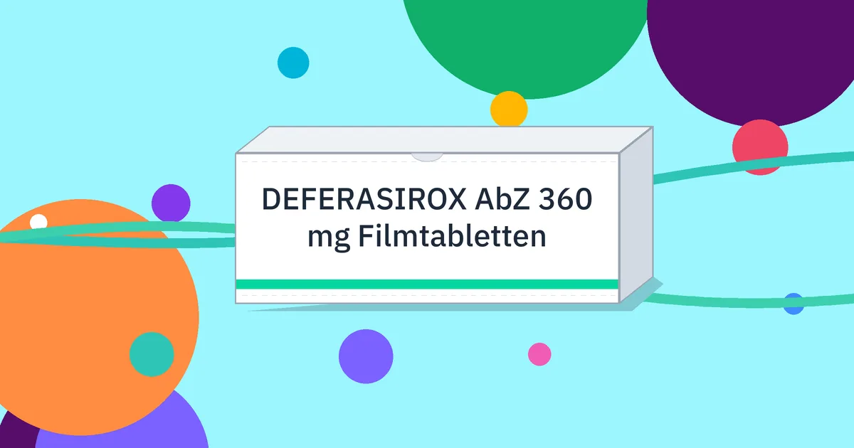 Symbolbild: Packung mit der Aufschrift DEFERASIROX AbZ 360 mg Filmtabletten (PZN 17482411) – Verfügbarkeit und Bezug in Apotheken in Frankfurt am Main