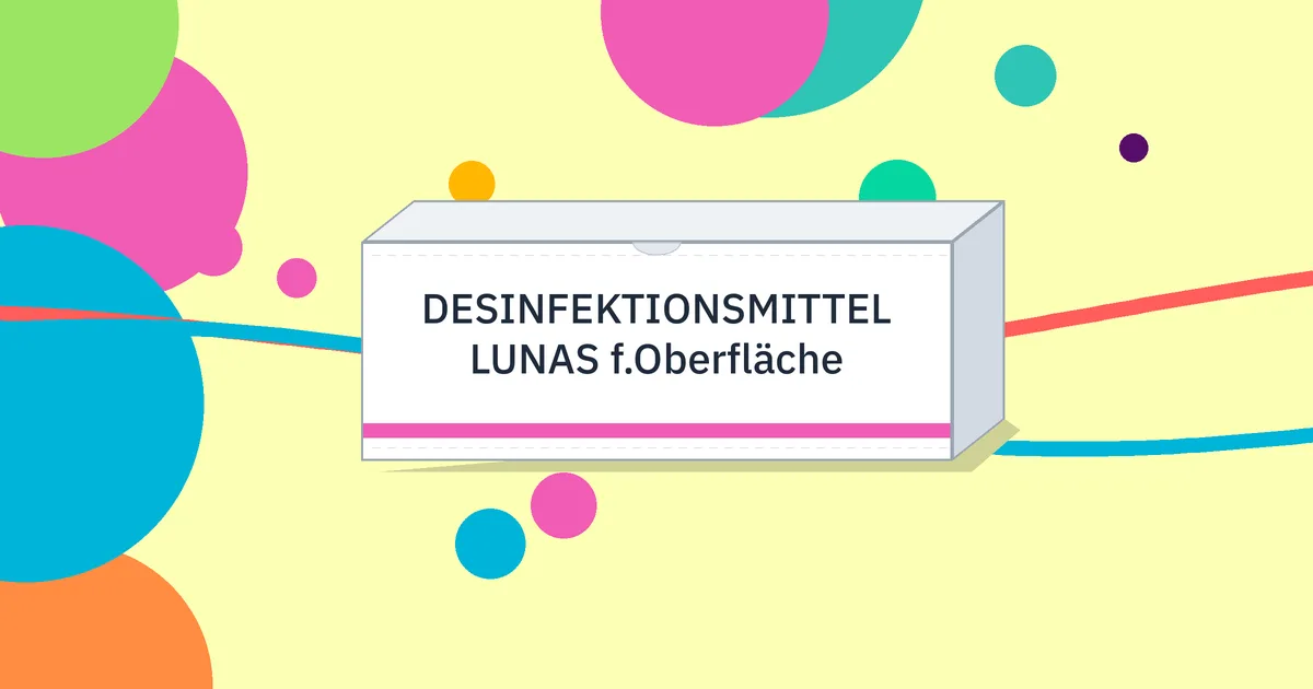 Symbolbild: Packung mit der Aufschrift DESINFEKTIONSMITTEL LUNAS f.Oberfläche (PZN 16904844) – Verfügbarkeit und Bezug in Apotheken in Frankfurt am Main