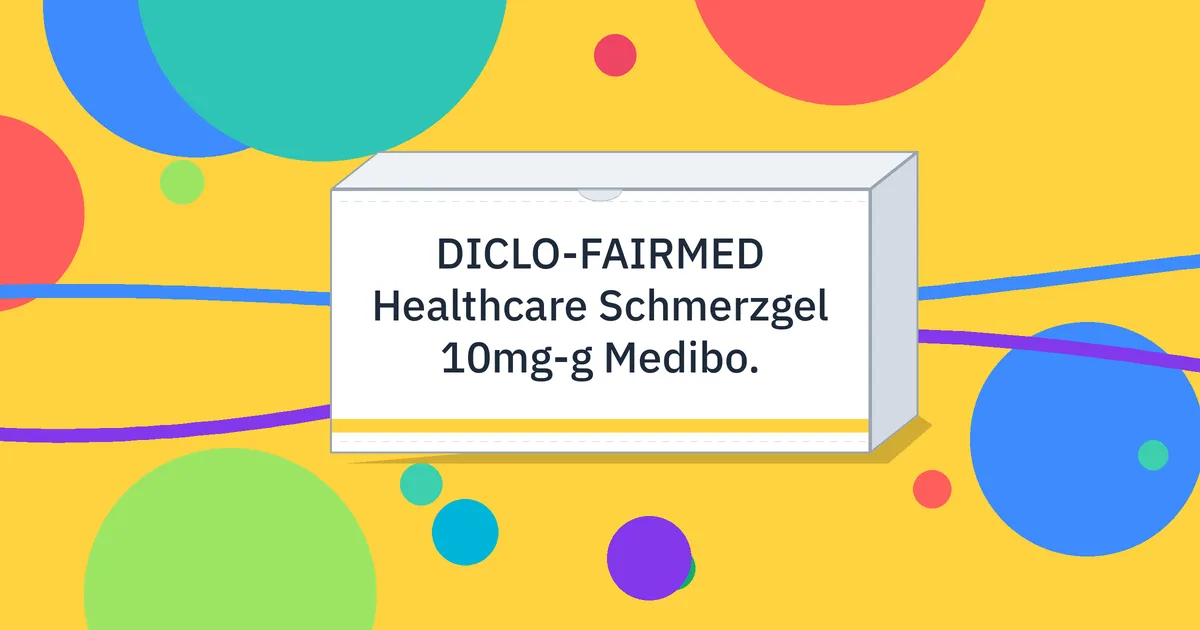 Symbolbild: Packung mit der Aufschrift DICLO-FAIRMED Healthcare Schmerzgel 10mg-g Medibo. (PZN 16500130) – Verfügbarkeit und Bezug in Apotheken in Frankfurt am Main