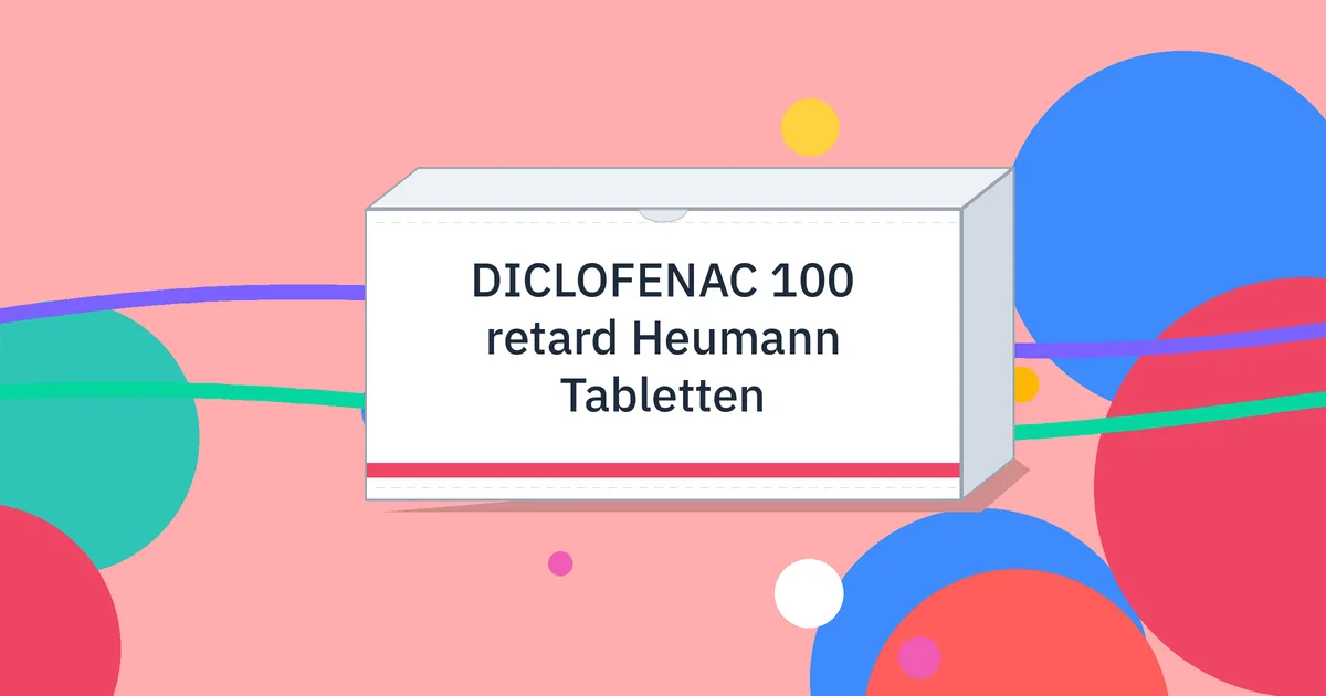 Symbolbild: Packung mit der Aufschrift DICLOFENAC 100 retard Heumann Tabletten (PZN 03540748) – Verfügbarkeit und Bezug in Apotheken in Frankfurt am Main
