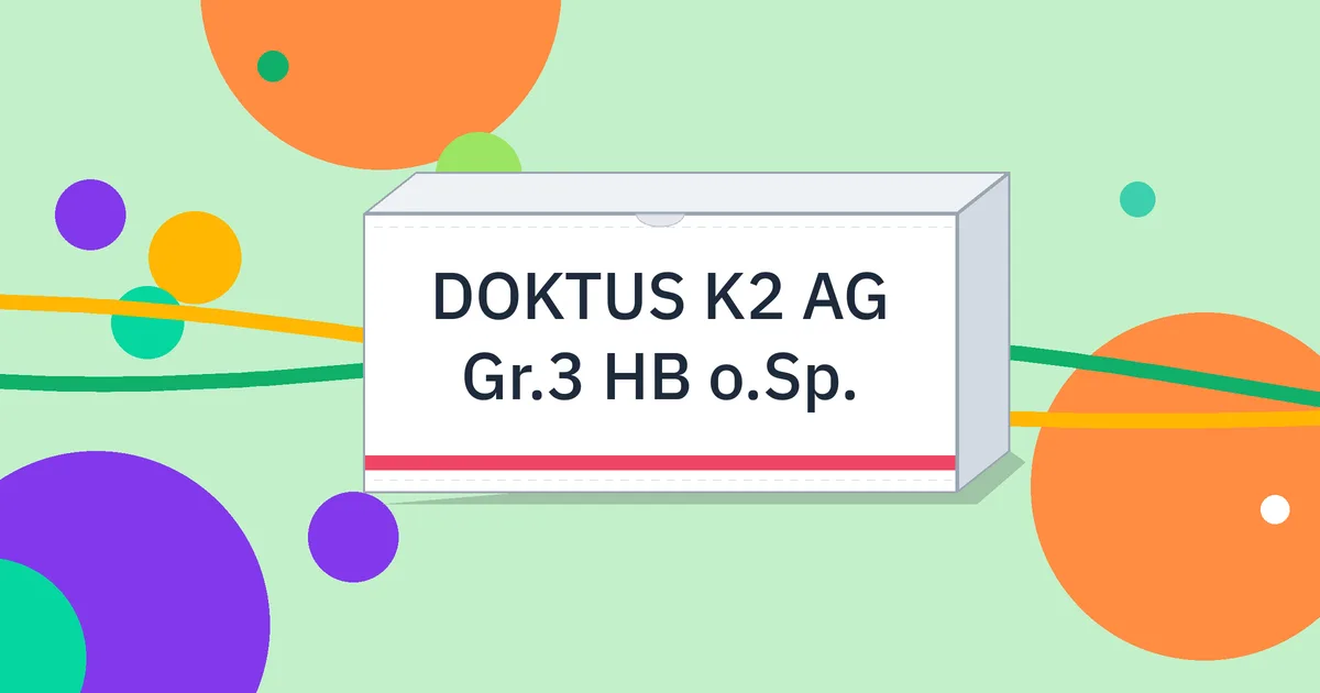Symbolbild: Packung mit der Aufschrift DOKTUS K2 AG Gr.3 HB o.Sp. (PZN 03309643) – Verfügbarkeit und Bezug in Apotheken in Frankfurt am Main
