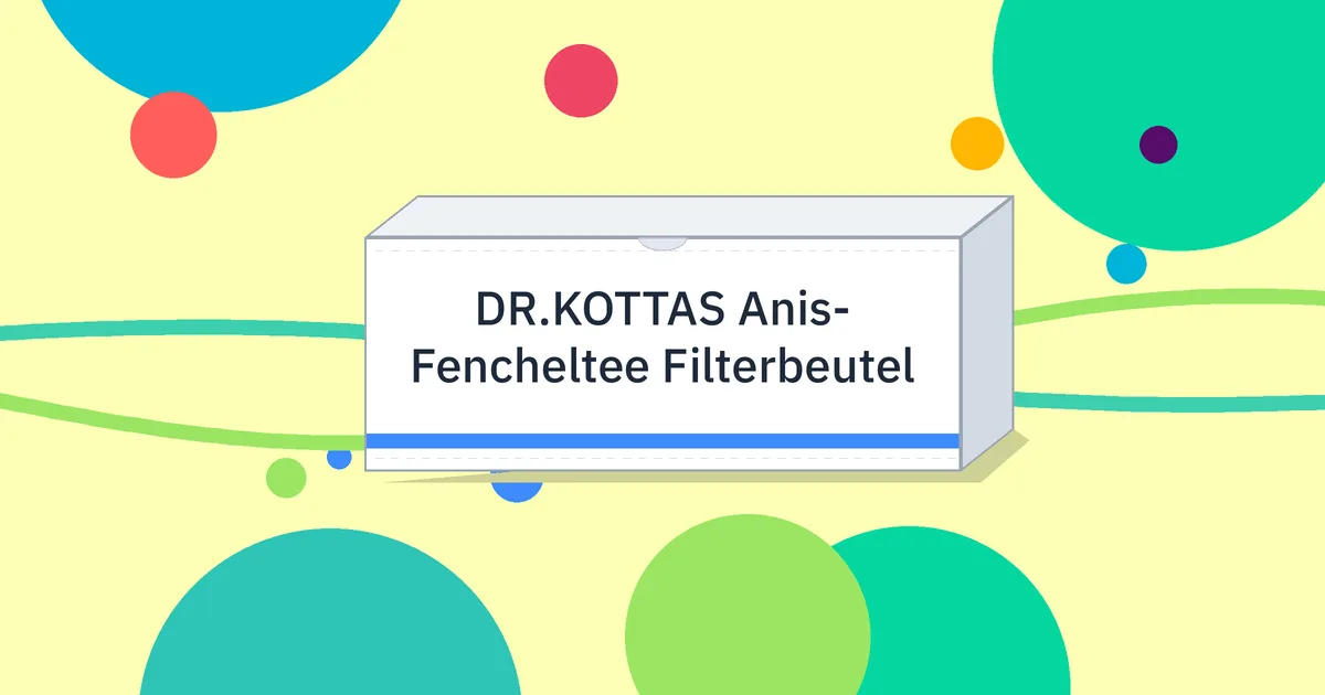 Symbolbild: Packung mit der Aufschrift DR.KOTTAS Anis-Fencheltee Filterbeutel (PZN 09919621) – Verfügbarkeit und Bezug in Apotheken in Frankfurt am Main