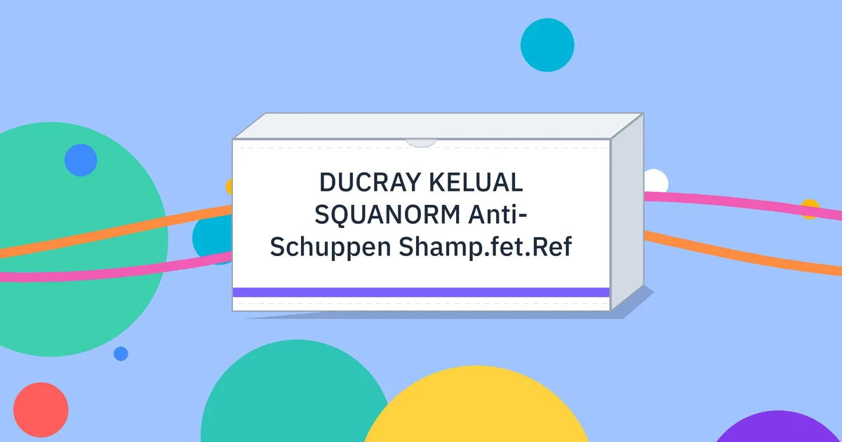 Symbolbild: Packung mit der Aufschrift DUCRAY KELUAL SQUANORM Anti-Schuppen Shamp.fet.Ref (PZN 19806237) – Verfügbarkeit und Bezug in Apotheken in Frankfurt am Main