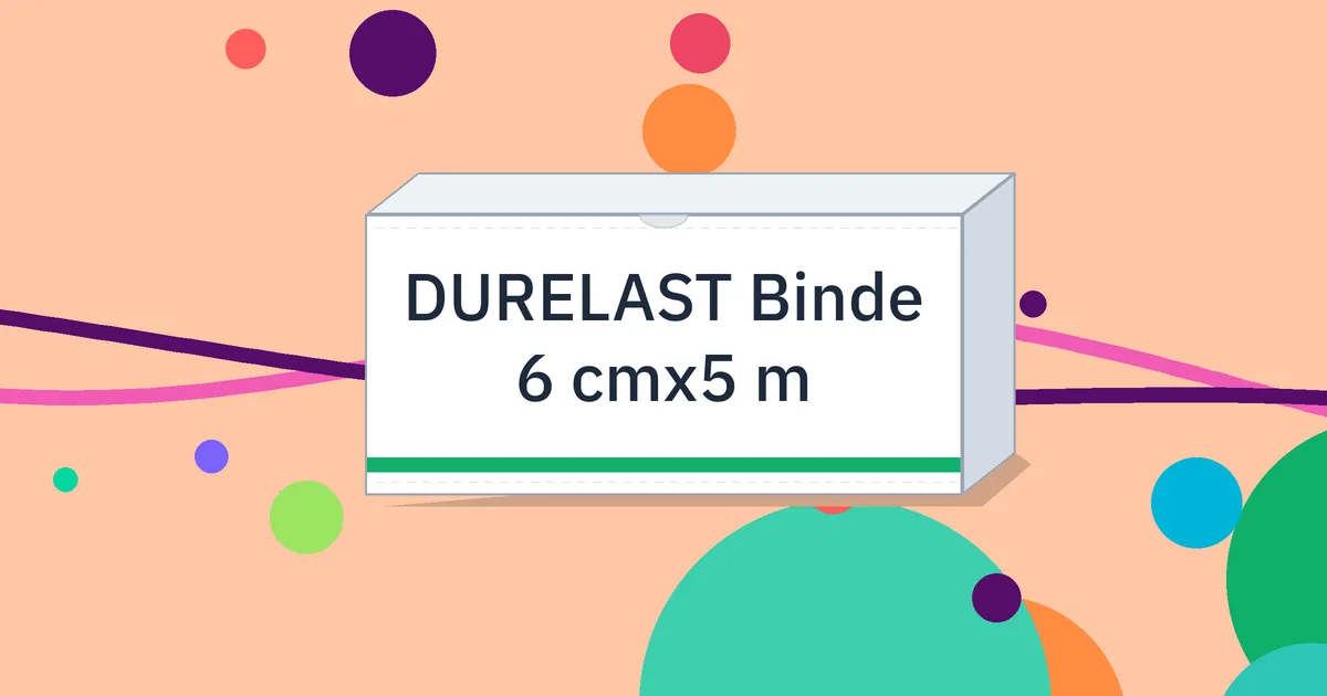Symbolbild: Packung mit der Aufschrift DURELAST Binde 6 cmx5 m (PZN 00310232) – Verfügbarkeit und Bezug in Apotheken in Frankfurt am Main