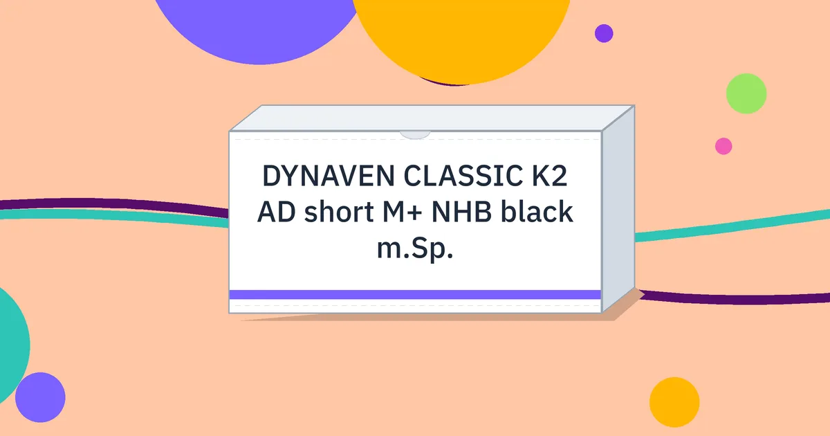 Symbolbild: Packung mit der Aufschrift DYNAVEN CLASSIC K2 AD short M+ NHB black m.Sp. (PZN 18418036) – Verfügbarkeit und Bezug in Apotheken in Frankfurt am Main