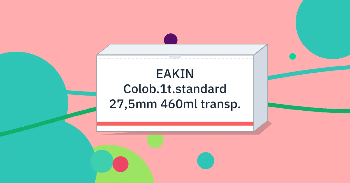 Symbolbild: Packung mit der Aufschrift EAKIN Colob.1t.standard 27,5mm 460ml transp. (PZN 09642361) – Verfügbarkeit und Bezug in Apotheken in Frankfurt am Main