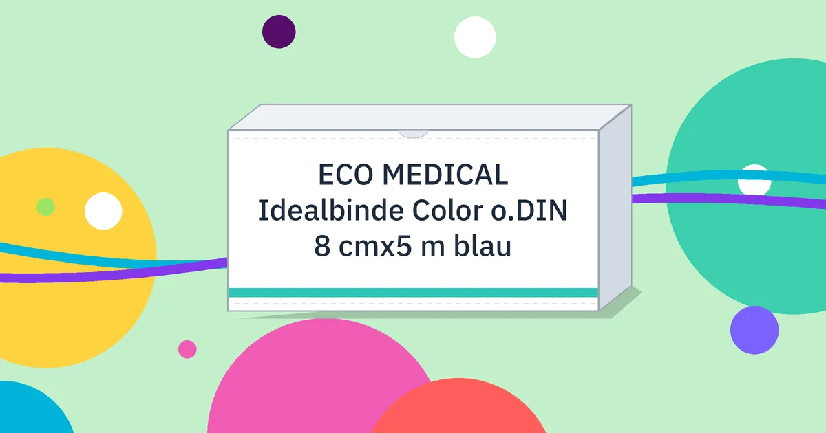 Symbolbild: Packung mit der Aufschrift ECO MEDICAL Idealbinde Color o.DIN 8 cmx5 m blau (PZN 00740895) – Verfügbarkeit und Bezug in Apotheken in Frankfurt am Main