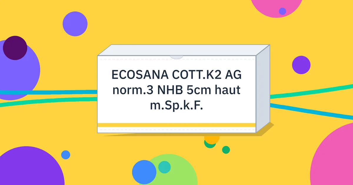 Symbolbild: Packung mit der Aufschrift ECOSANA COTT.K2 AG norm.3 NHB 5cm haut m.Sp.k.F. (PZN 16949597) – Verfügbarkeit und Bezug in Apotheken in Frankfurt am Main