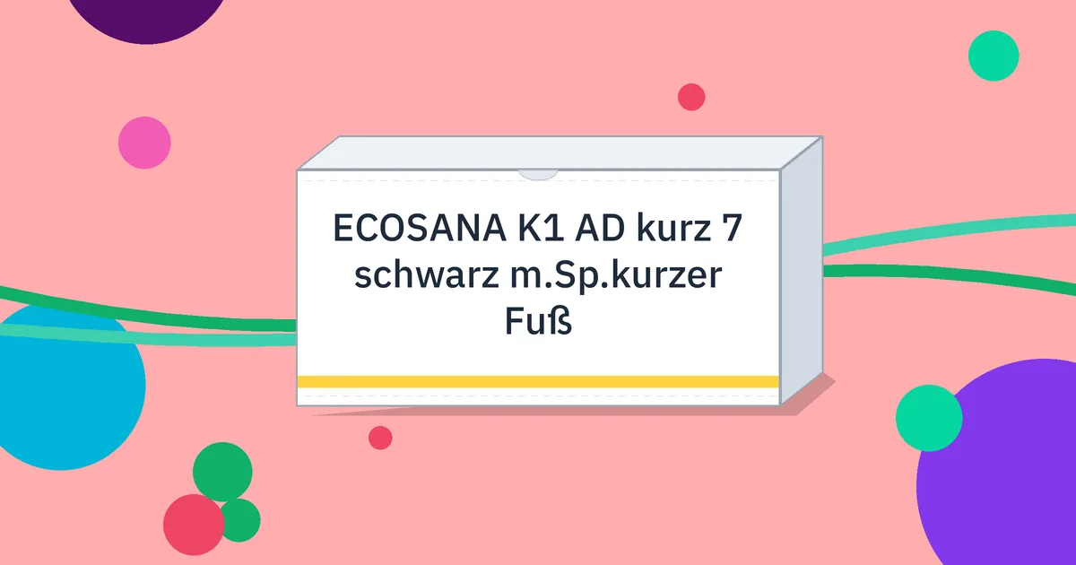 Symbolbild: Packung mit der Aufschrift ECOSANA K1 AD kurz 7 schwarz m.Sp.kurzer Fuß (PZN 04725415) – Verfügbarkeit und Bezug in Apotheken in Frankfurt am Main