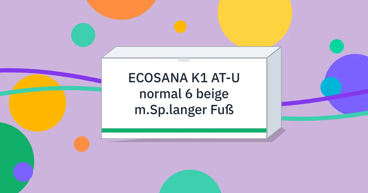 Symbolbild: Packung mit der Aufschrift ECOSANA K1 AT-U normal 6 beige m.Sp.langer Fuß (PZN 04734934) – Verfügbarkeit und Bezug in Apotheken in Frankfurt am Main