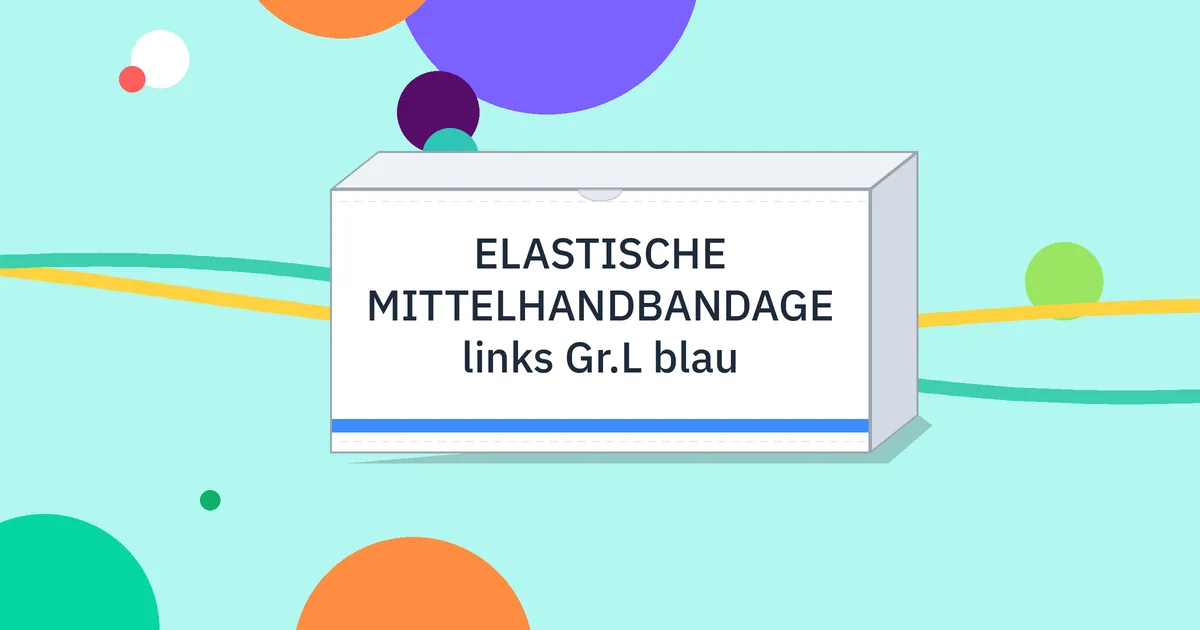 Symbolbild: Packung mit der Aufschrift ELASTISCHE MITTELHANDBANDAGE links Gr.L blau (PZN 03315879) – Verfügbarkeit und Bezug in Apotheken in Frankfurt am Main