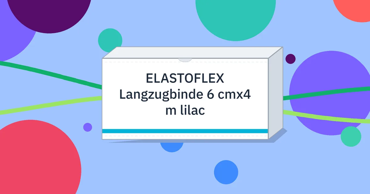 Symbolbild: Packung mit der Aufschrift ELASTOFLEX Langzugbinde 6 cmx4 m lilac (PZN 17176111) – Verfügbarkeit und Bezug in Apotheken in Frankfurt am Main