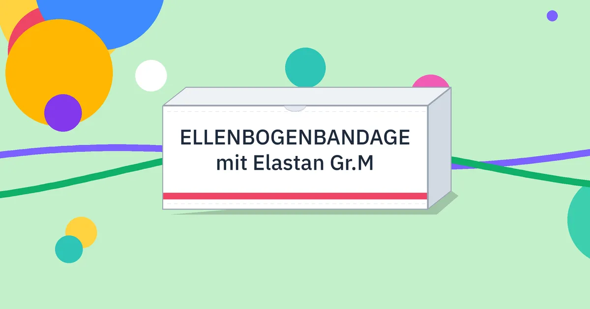 Symbolbild: Packung mit der Aufschrift ELLENBOGENBANDAGE mit Elastan Gr.M (PZN 13057705) – Verfügbarkeit und Bezug in Apotheken in Frankfurt am Main