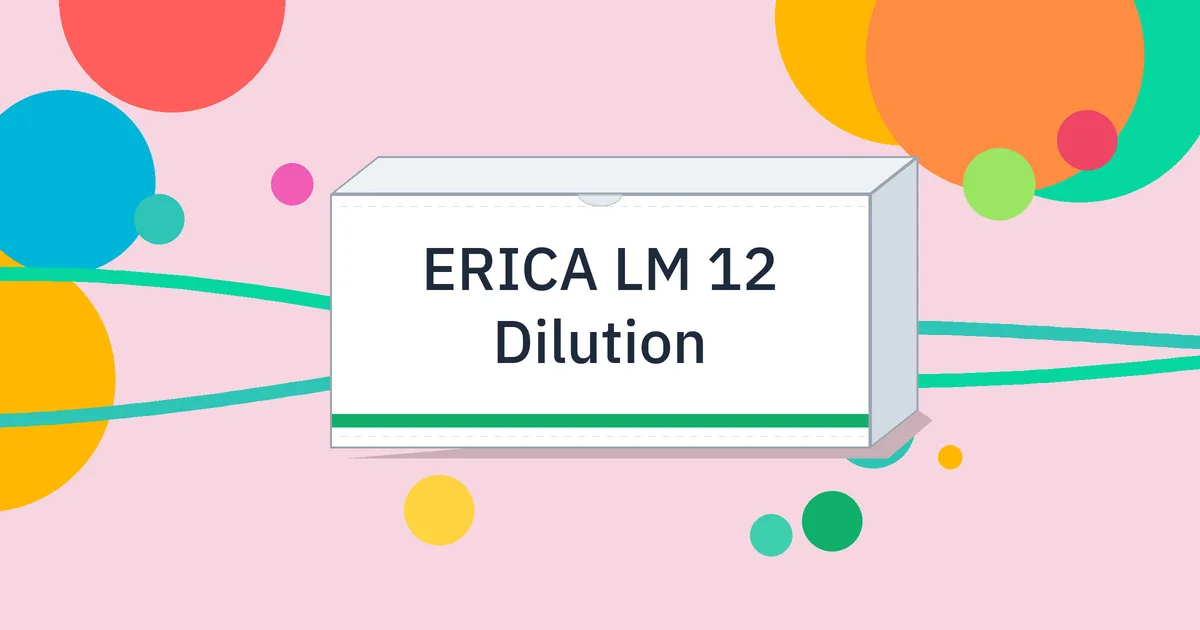 Symbolbild: Packung mit der Aufschrift ERICA LM 12 Dilution (PZN 13477672) – Verfügbarkeit und Bezug in Apotheken in Frankfurt am Main