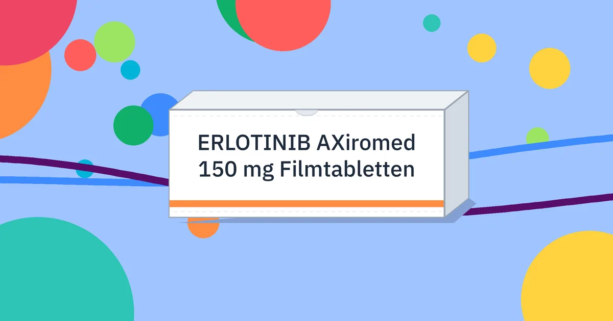 Symbolbild: Packung mit der Aufschrift ERLOTINIB AXiromed 150 mg Filmtabletten (PZN 16239565) – Verfügbarkeit und Bezug in Apotheken in Frankfurt am Main