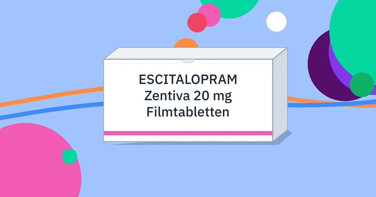 Symbolbild: Packung mit der Aufschrift ESCITALOPRAM Zentiva 20 mg Filmtabletten (PZN 10228916) – Verfügbarkeit und Bezug in Apotheken in Frankfurt am Main