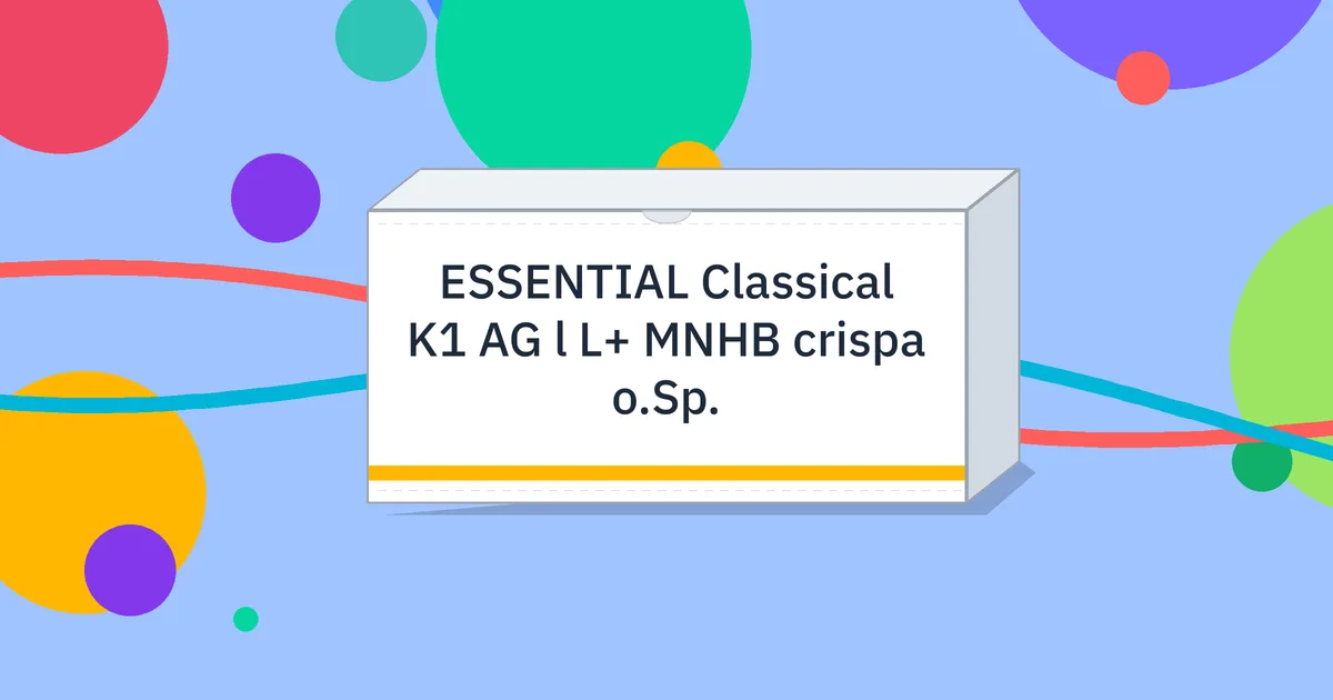 Symbolbild: Packung mit der Aufschrift ESSENTIAL Classical K1 AG l L+ MNHB crispa o.Sp. (PZN 19320859) – Verfügbarkeit und Bezug in Apotheken in Frankfurt am Main