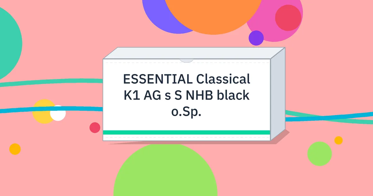 Symbolbild: Packung mit der Aufschrift ESSENTIAL Classical K1 AG s S NHB black o.Sp. (PZN 17004427) – Verfügbarkeit und Bezug in Apotheken in Frankfurt am Main