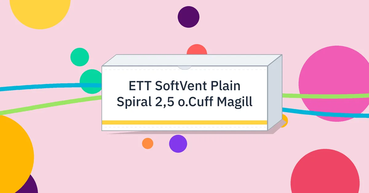 Symbolbild: Packung mit der Aufschrift ETT SoftVent Plain Spiral 2,5 o.Cuff Magill (PZN 06647145) – Verfügbarkeit und Bezug in Apotheken in Frankfurt am Main