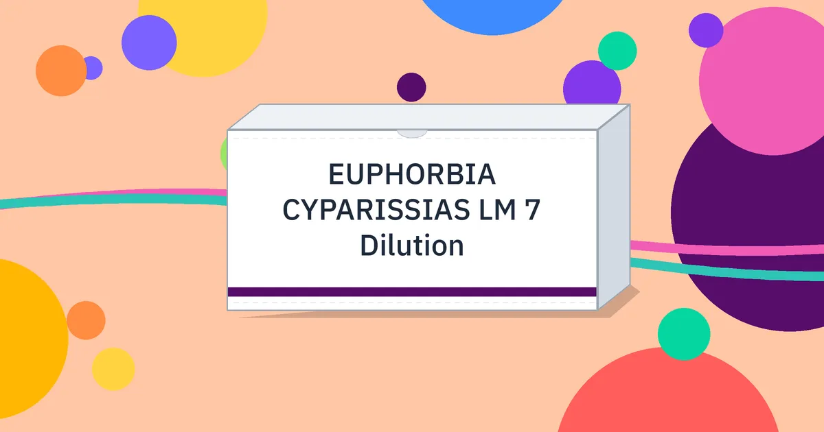 Symbolbild: Packung mit der Aufschrift EUPHORBIA CYPARISSIAS LM 7 Dilution (PZN 13481774) – Verfügbarkeit und Bezug in Apotheken in Frankfurt am Main