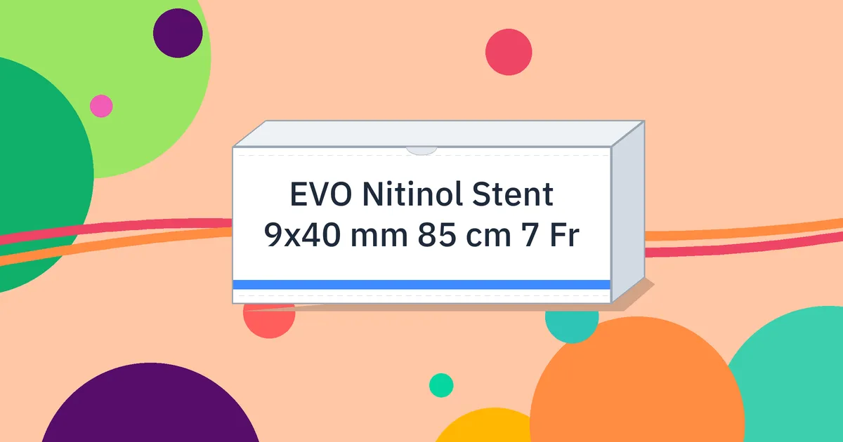 Symbolbild: Packung mit der Aufschrift EVO Nitinol Stent 9x40 mm 85 cm 7 Fr (PZN 00223705) – Verfügbarkeit und Bezug in Apotheken in Frankfurt am Main
