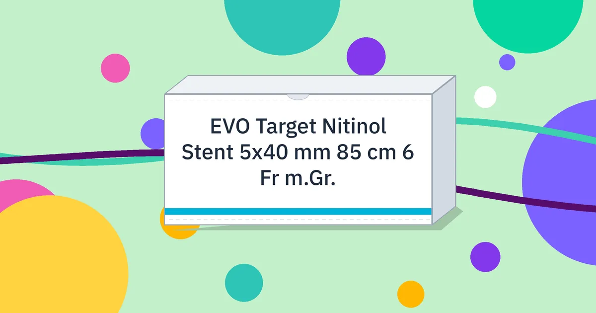 Symbolbild: Packung mit der Aufschrift EVO Target Nitinol Stent 5x40 mm 85 cm 6 Fr m.Gr. (PZN 00092350) – Verfügbarkeit und Bezug in Apotheken in Frankfurt am Main