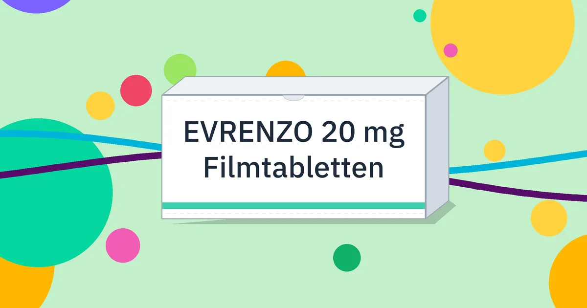 Symbolbild: Packung mit der Aufschrift EVRENZO 20 mg Filmtabletten (PZN 18775629) – Verfügbarkeit und Bezug in Apotheken in Frankfurt am Main