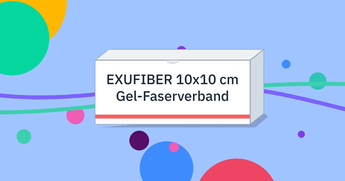 Symbolbild: Packung mit der Aufschrift EXUFIBER 10x10 cm Gel-Faserverband (PZN 19700616) – Verfügbarkeit und Bezug in Apotheken in Frankfurt am Main
