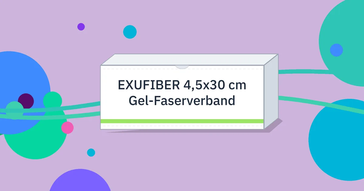 Symbolbild: Packung mit der Aufschrift EXUFIBER 4,5x30 cm Gel-Faserverband (PZN 14039342) – Verfügbarkeit und Bezug in Apotheken in Frankfurt am Main